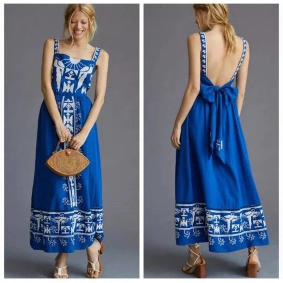 FARM Rio | Dresses | Farm Rio Blue Embroidered Dress | Poshmark